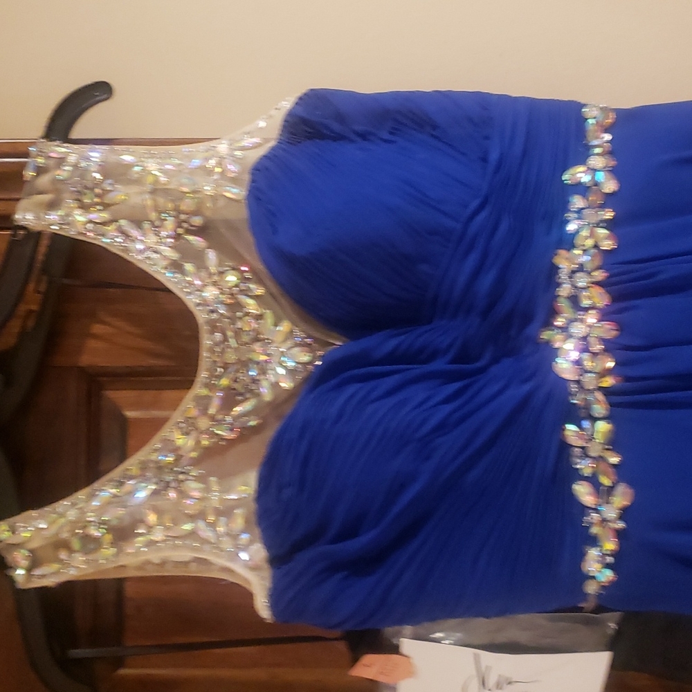 Royal Blue Illusion Jeweled Prom Dress Gown 8 10 12 - Gem